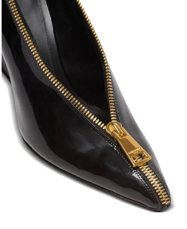 Balmain Zip Wedge Pumps In Patent Leather - Black