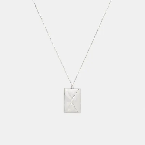 COACH Envelope Pendant Long Necklace - Silver