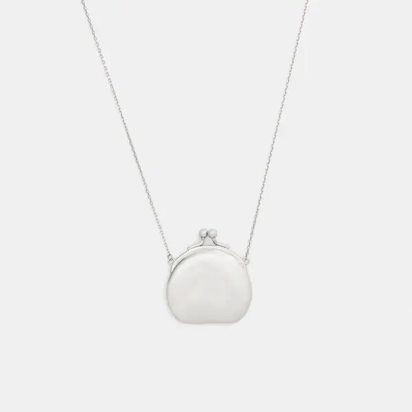 COACH Coin Purse Pendant Long Necklace - Silver