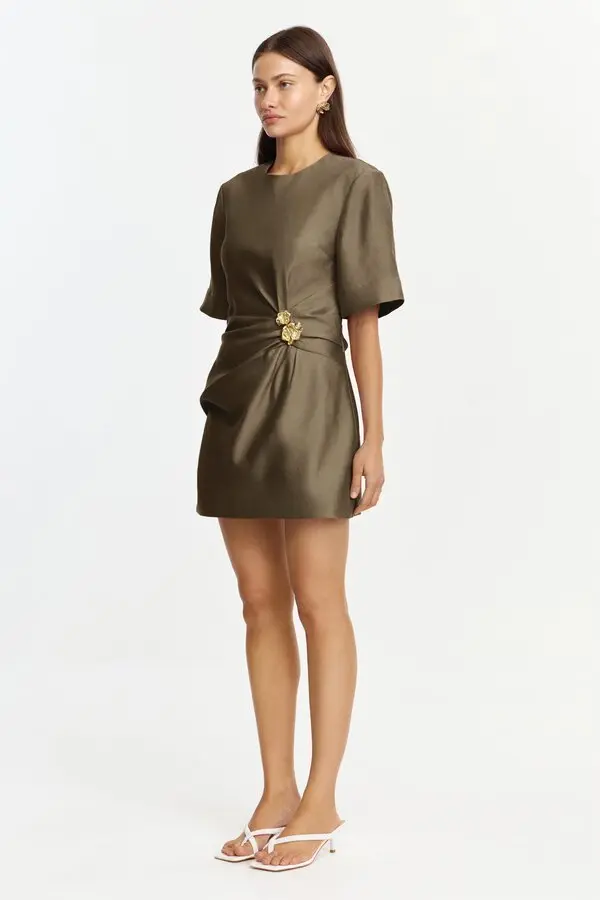 Acler Sculptural Mini Dress With Gold Hardware - Pecan