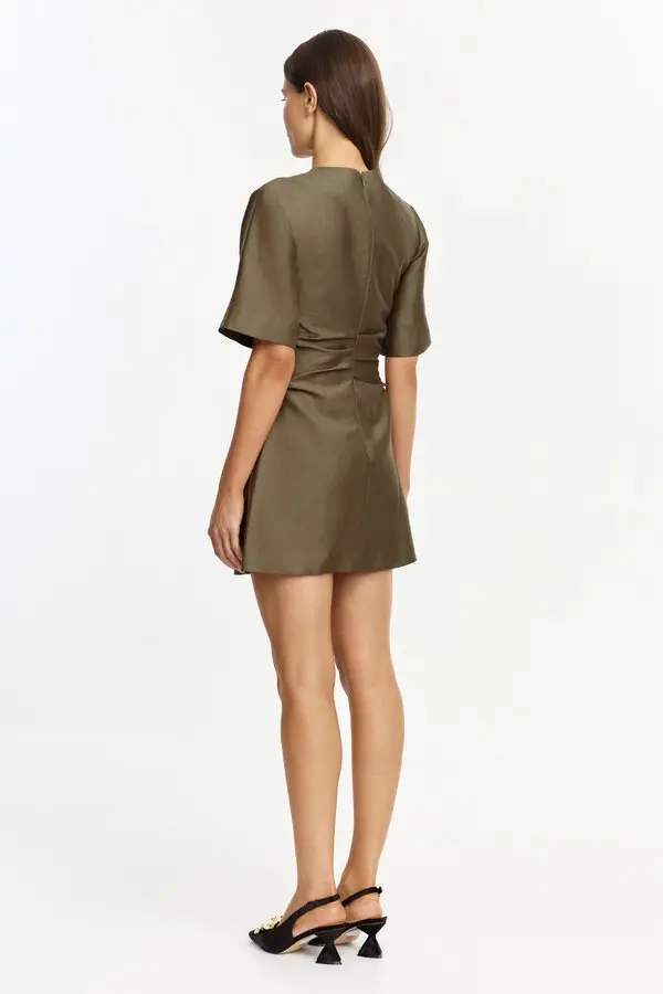 Acler Sculptural Mini Dress With Gold Hardware - Pecan