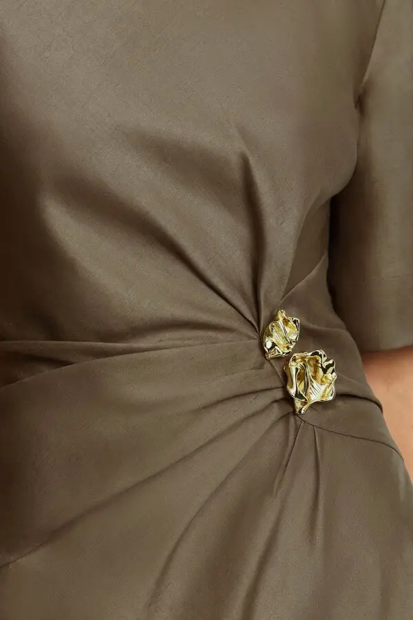 Acler Sculptural Mini Dress With Gold Hardware - Pecan