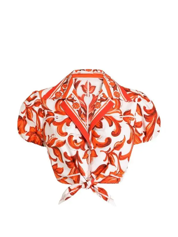 Dolce & Gabbana Maiolica Print Cotton Shirt - Orange
