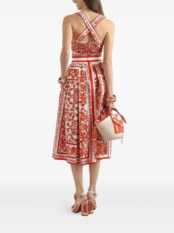 Dolce & Gabbana Maiolica Print Cotton Midi Skirt - Orange