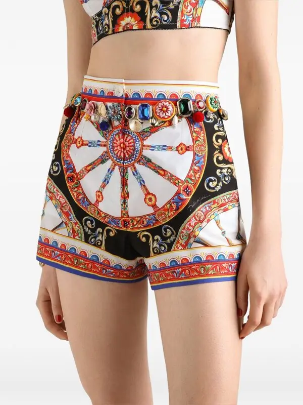 Dolce & Gabbana Carretto Print High-waisted Cotton Shorts