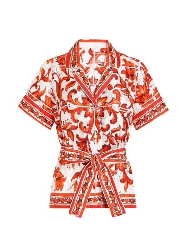 Dolce & Gabbana Maiolica Print Silk Shirt - Orange