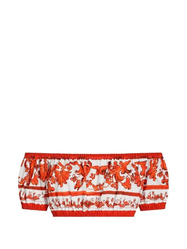 Dolce & Gabbana Maiolica Print Cotton Top - Orange
