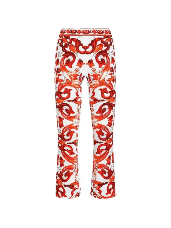 Dolce & Gabbana Maiolica Print Silk Trousers - Orange
