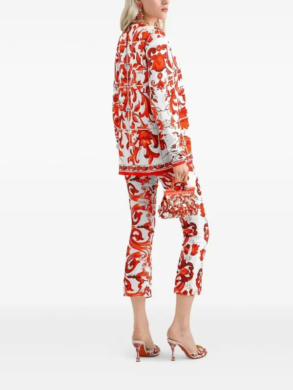 Dolce & Gabbana Maiolica Print Silk Trousers