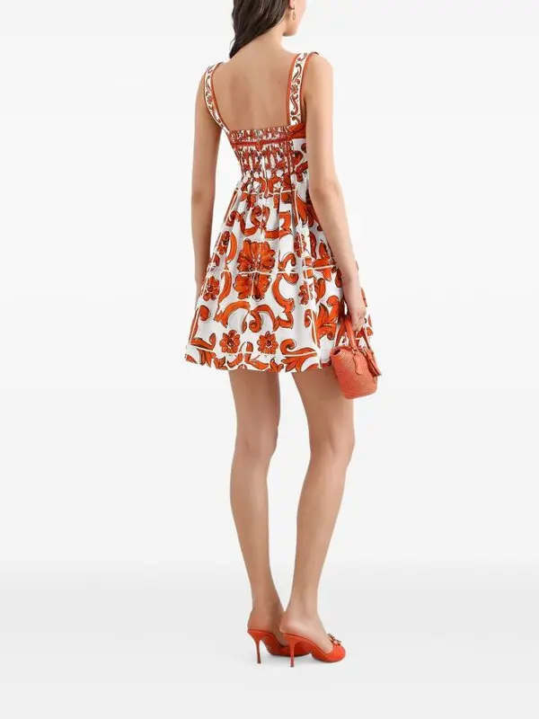 Dolce & Gabbana Maiolica Print Cotton Mini Dress - Orange