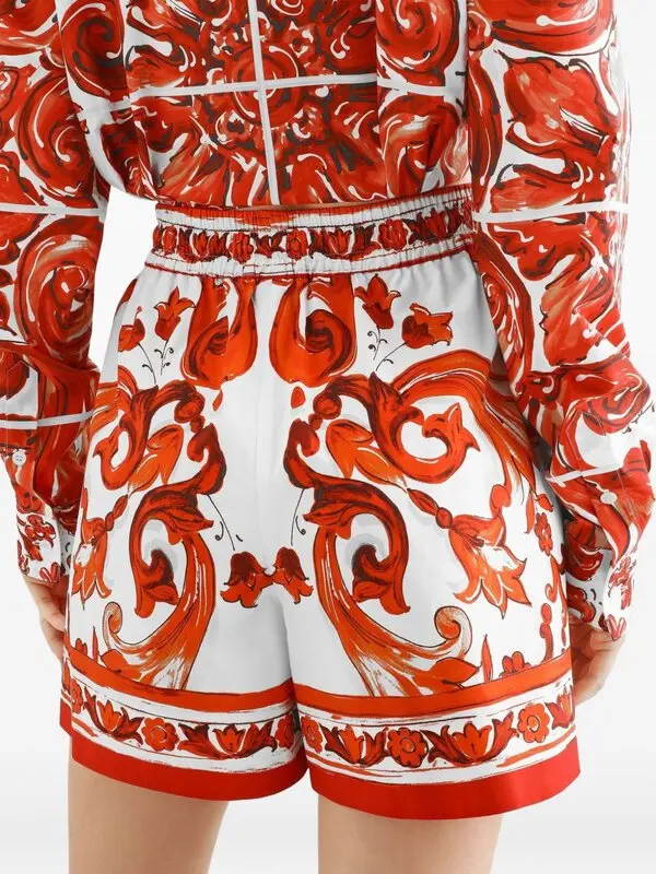 Dolce & Gabbana Maiolica Print Cotton Shorts - Orange