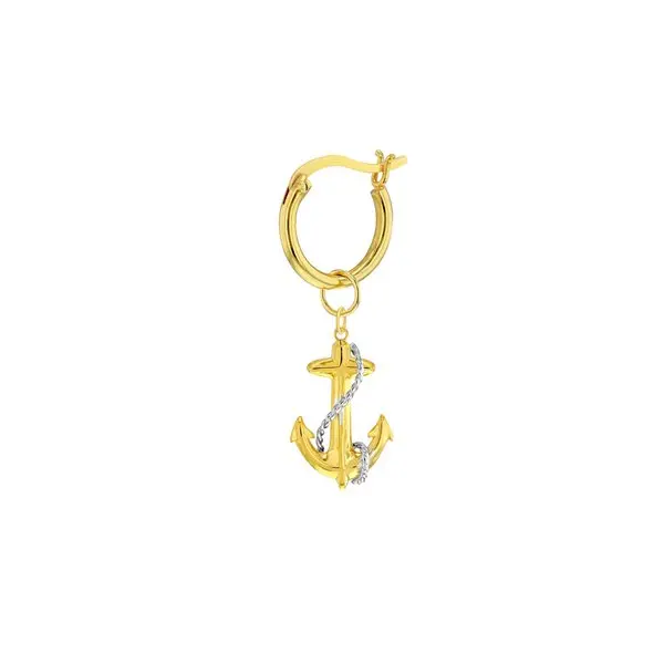 TRUE ROCKS 2 Tone 18kt Plated & Sterling Silver Mini Anchor Charm On Plated Hoop - Gold