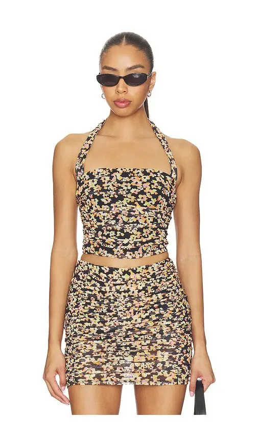 AFRM Aranya Mesh Top In Black - Bright Bloom