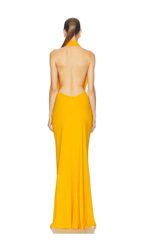 Lapointe Matte Tech Cowl Neck Shirred Gown In Yellow