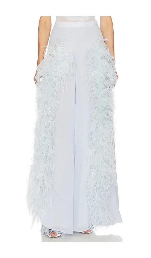 Lapointe Wide Leg Pant With Feathers In Blue - Cloud
