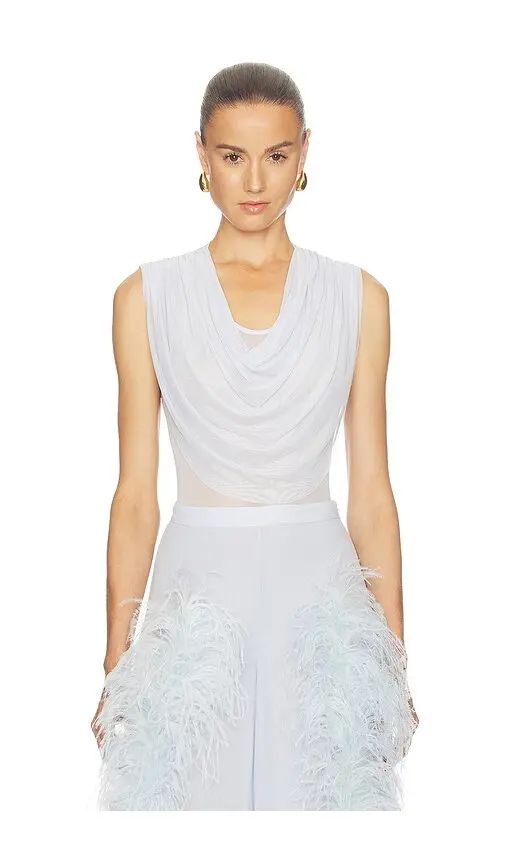 Lapointe Mesh Cowl Neck Bodysuit In Blue - Cloud