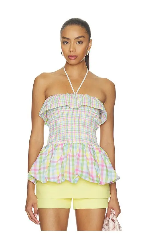 MAUDE CLUB Goldie Top In Pink,green - Multi Plaid