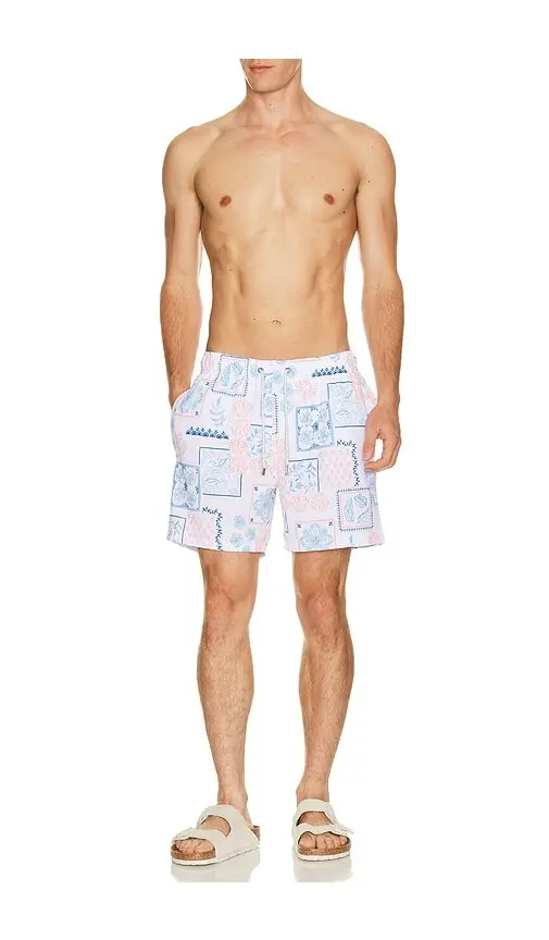 VINTAGE SUMMER Seersucker Stretch Volley Swim Trunks - White