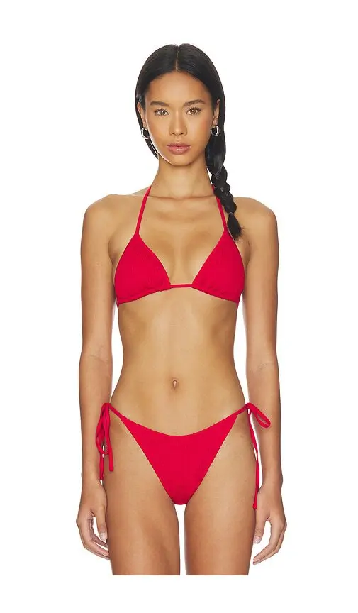 Frankies Bikinis Nick Smocked Bikini Top In Red - Classic Red