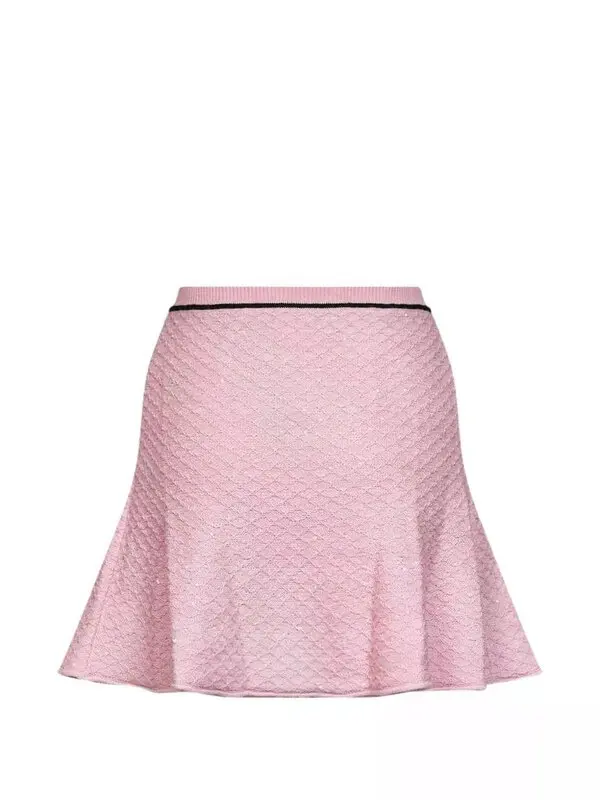 SELF-PORTRAIT Sequin-embellished Diamond-knit Mini Skirt - Pink
