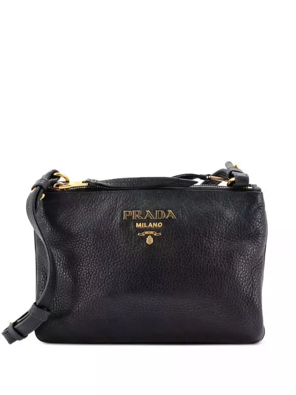 Prada Vitello Daino Double Zip Small Crossbody Bag - Black