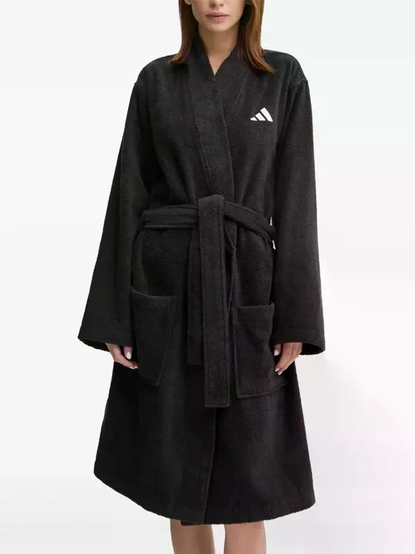Adidas Logo Embroidered Belted Bathrobe - Black