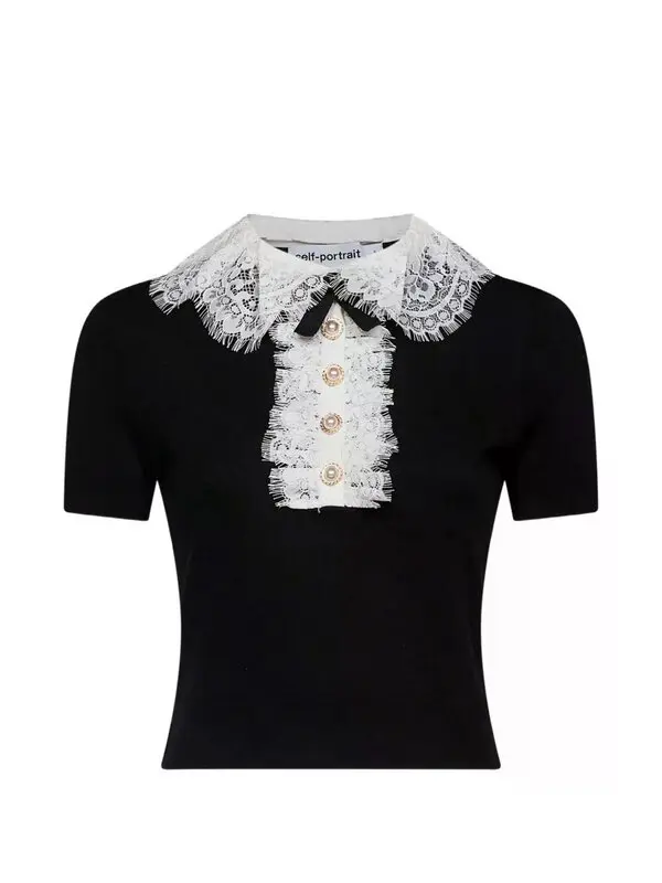 SELF-PORTRAIT Wool Lace Collar Blouse - Black