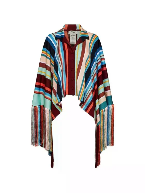 Fendi Intarsia-knit Fringed Poncho - Red