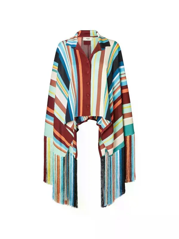 Fendi Intarsia-knit Fringed Poncho - Red