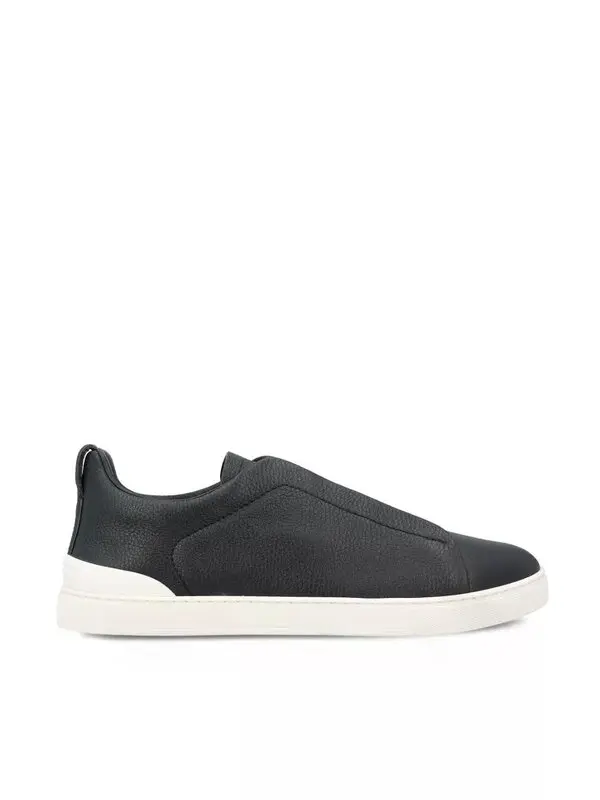 Zegna Triple Stitch Leather Sneakers - Black