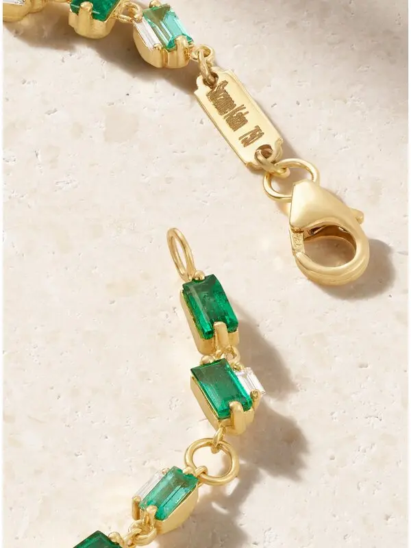 SUZANNE KALAN 18k Gold Emerald And Diamond Tennis Bracelet