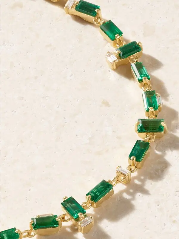 SUZANNE KALAN 18k Gold Emerald And Diamond Tennis Bracelet