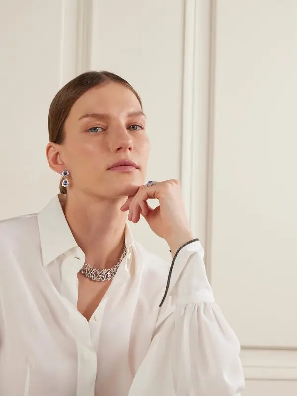 SUZANNE KALAN 18-karat White Gold, Sapphire And Diamond Earrings