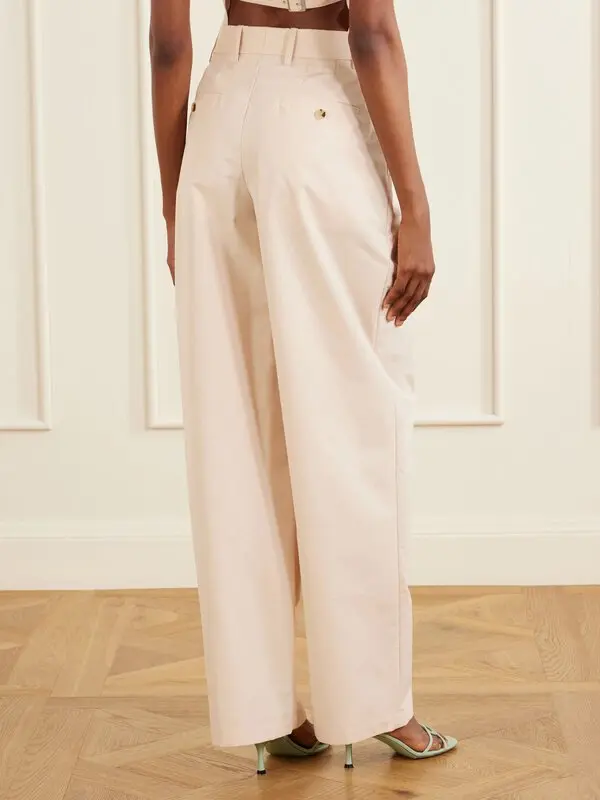 Wardrobe.NYC Pleated Cotton-blend Wide-leg Trousers - Pink