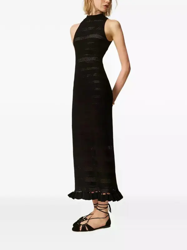 TWINSET Long Turtleneck Knit Dress With Ruffles