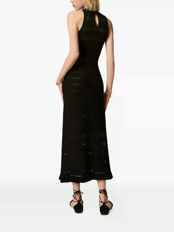TWINSET Long Turtleneck Knit Dress With Ruffles