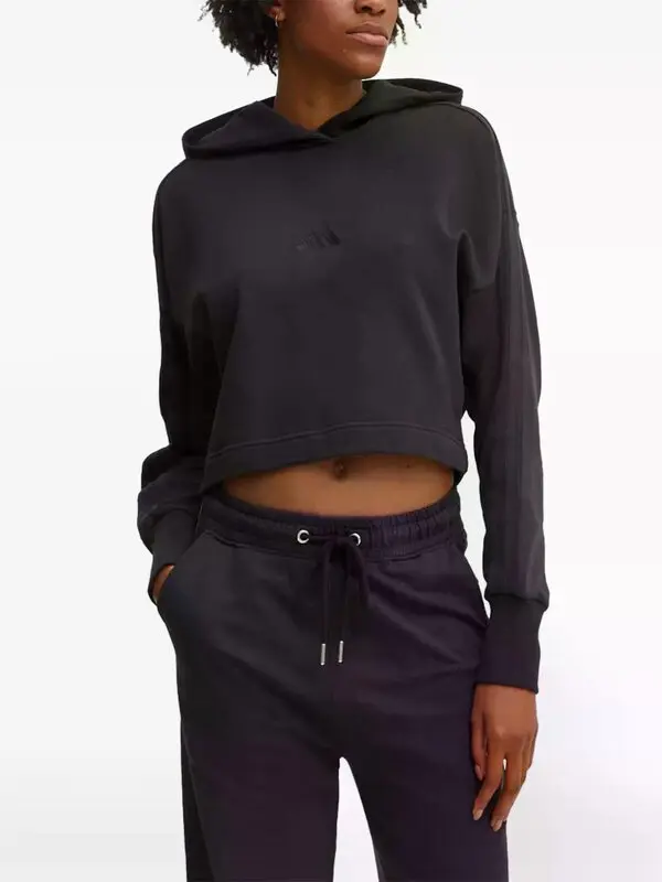 Adidas Logo Embroidered Cropped Hoodie - Black