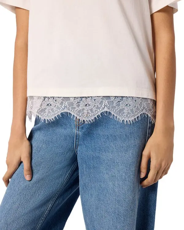 Whistles Lace Trim Detail T-shirt - Ivory