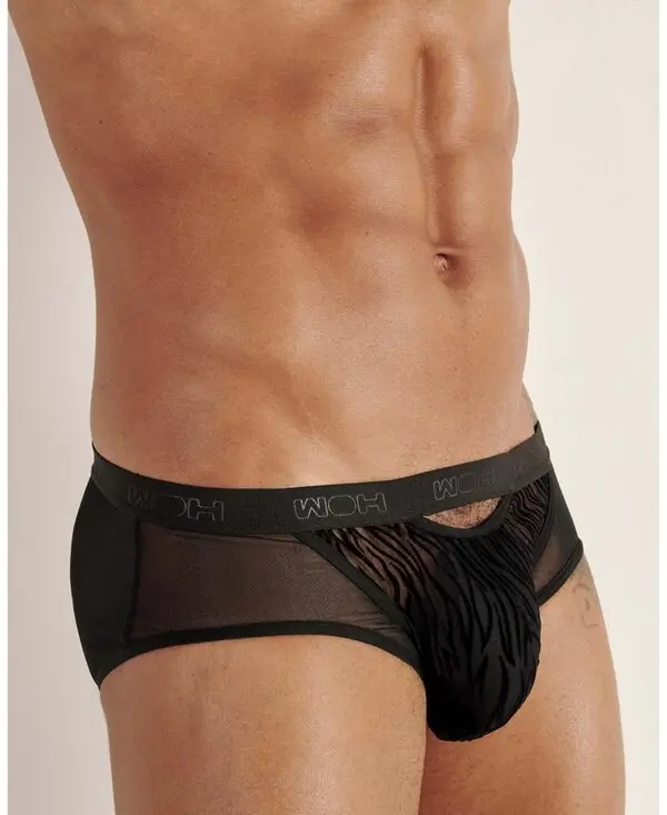 HOM Woh Personal Allure Tiger Print Mini Briefs - Black