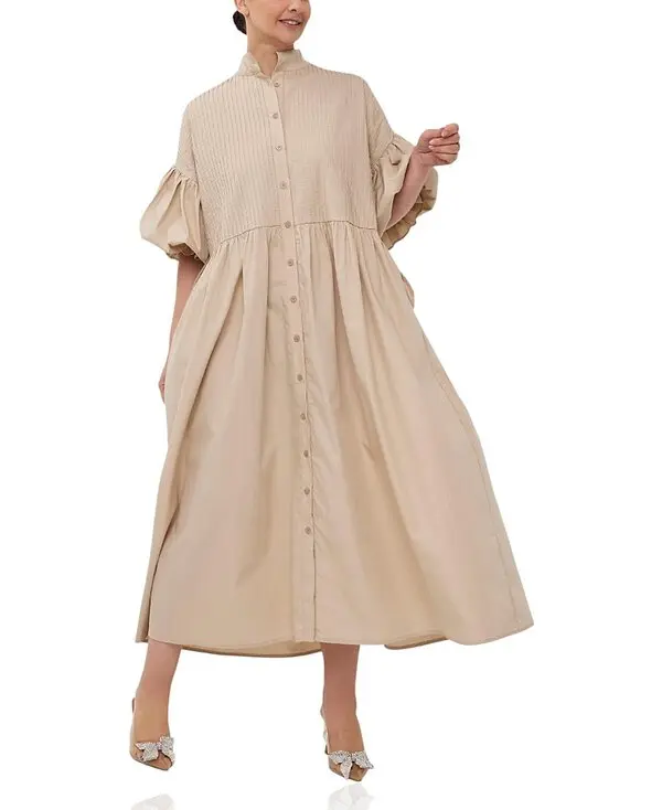 MARIELLE STOKKELAAR Phoebe Puffed Sleeve Maxi Dress - Beige