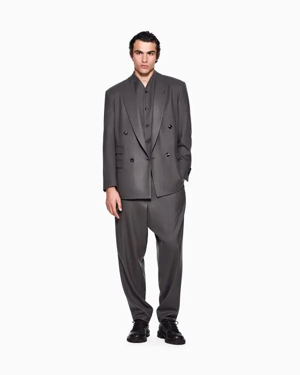 Giorgio Armani Regular Fit Waistcoat In Fluid Virgin Wool - Grey
