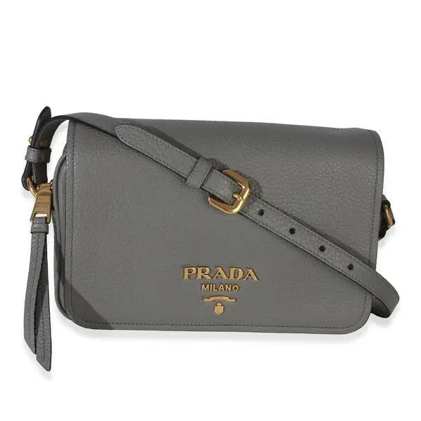 Prada Grey Vitello Phenix Crossbody Flap Bag - Gray