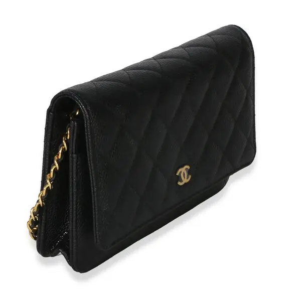 Chanel Quilted Caviar Classic Wallet On Chain - Black