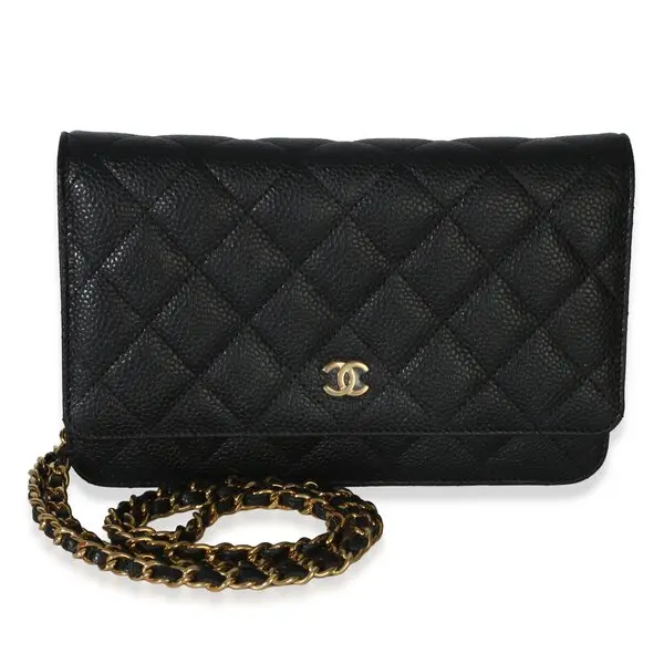 Chanel Quilted Caviar Classic Wallet On Chain - Black