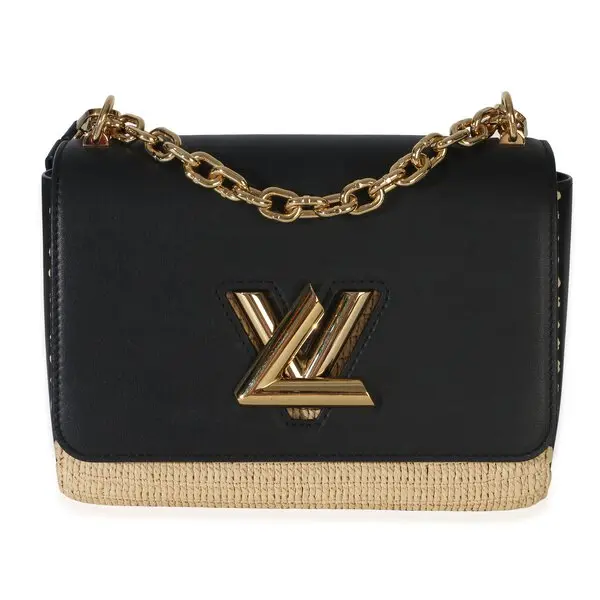LOUIS VUITTON Calfskin Raffia Twist Shoulder Bag Mm - Black