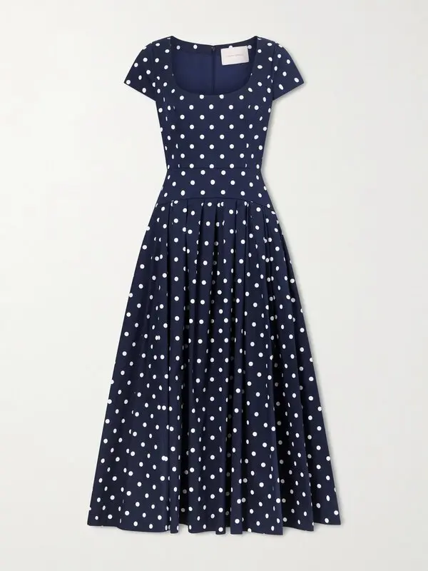 Carolina Herrera Polka-dot Cotton-blend Twill Midi Dress - Blue