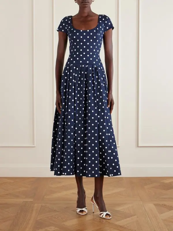 Carolina Herrera Polka Dot Cotton-blend Twill Midi Dress - Blue