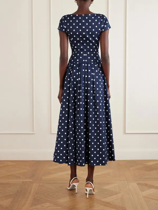 Carolina Herrera Polka Dot Cotton-blend Twill Midi Dress - Blue