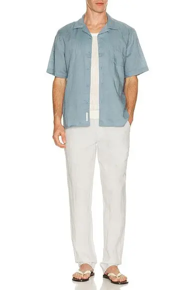 Onia Air Linen Convertible Vacation Shirt - Lagoon