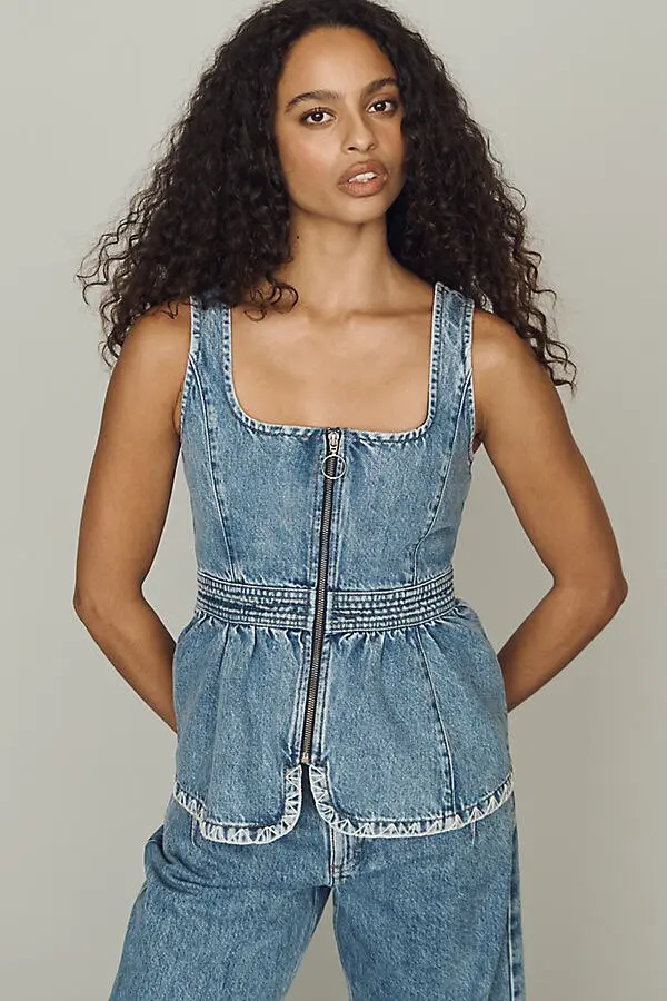 SEVENTY + MOCHI Sasha Peplum Top - Medium Denim